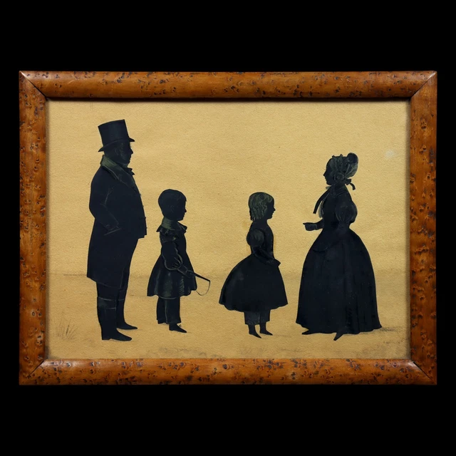 ANTIQUE 19TH CENTURY Family Group Cut Silhouette Portrait Painting £190 ...