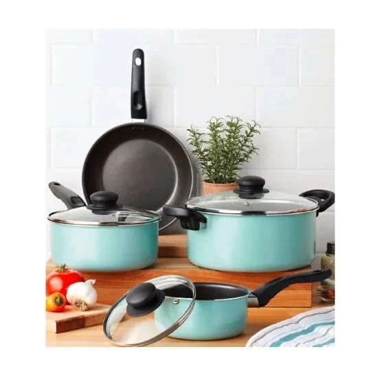 MAINSTAYS 7 PIECE Non-Stick Cookware Set Aluminum Mint, Dishwasher Safe ...