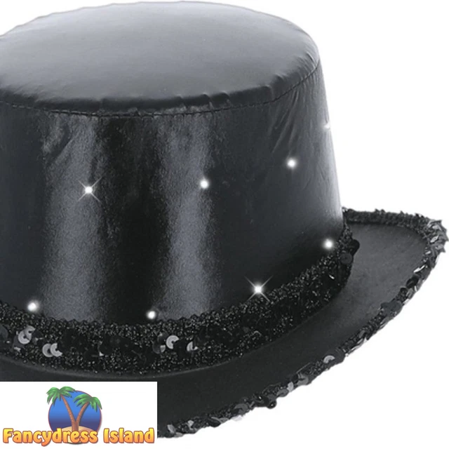 Smiffys Led Light Up Metallic Top Hat Black Adult Fancy Dress New £13