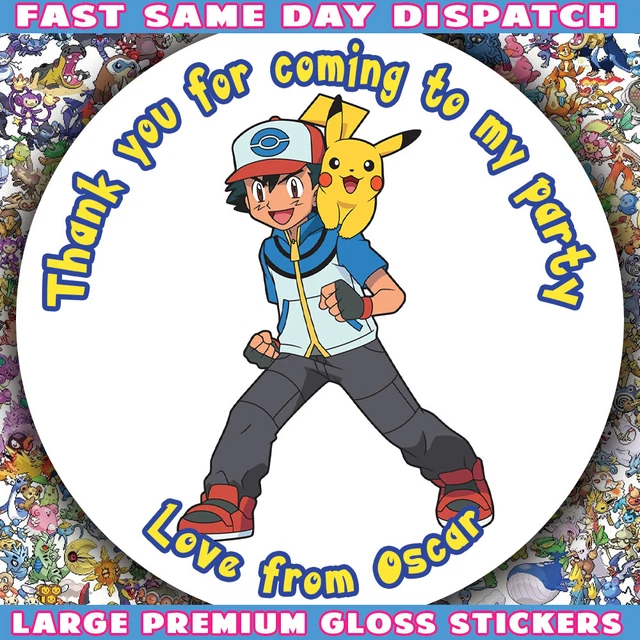 PERSONALISED POKEMON PIKACHU Birthday Stickers Thank You Party Bag ...