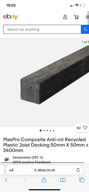 PLASPRO COMPOSITE ANTI-ROT Recycled Plastic Joist Decking 50mm X 50mm x ...