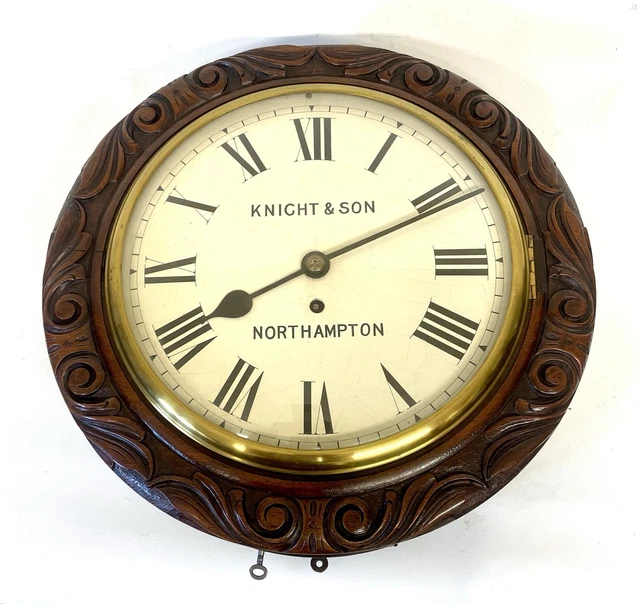ANTIQUE KNIGHT & SON NORTHAMPTON Carved Mahogany Fusee Wall Clock ...