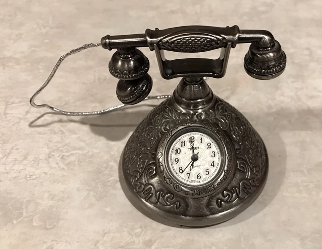Timex Collectible Vintage Telephone Mini Clock Quartz Silver With Etchings £14 16 Picclick Uk