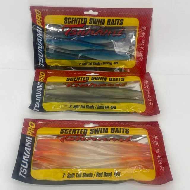 TSUNAMI PRO SENTED Swim Bait x 3 Soft Plastics Herring Sand Eel Red ...
