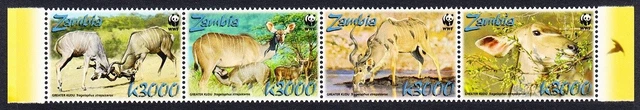 ZAMBIA WWF GREATER Kudu Strip of 4v WWF Logo 2008 MNH SG#1049-1052 $7. ...