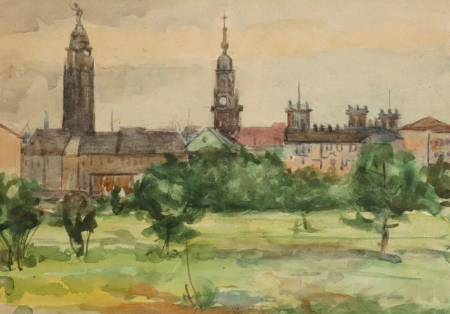 TABLEAU ANCIEN AQUARELLE impressionniste paysage urbain EUR 66,64 - PicClick FR