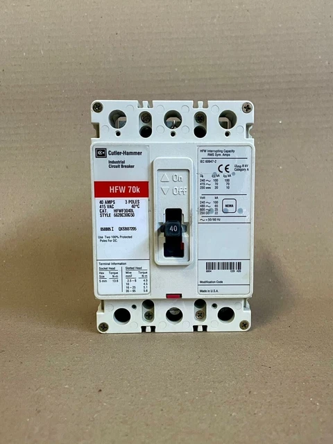 CUTLER HAMMER HFWF3040L Series C Industrial Circuit Breaker 40A 3P HFW ...