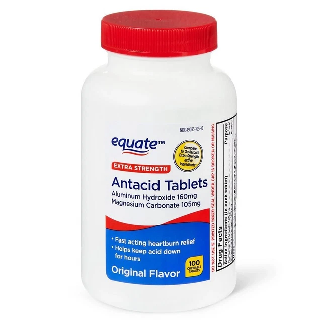 EQUATE EXTRA STRENGTH Antacid, Upset Stomach, Chewable Tablets, over ...