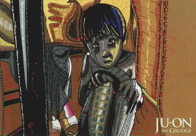 JU-ON THE GRUDGE jhorror fan comic art scary set of two A4 inks on card ...