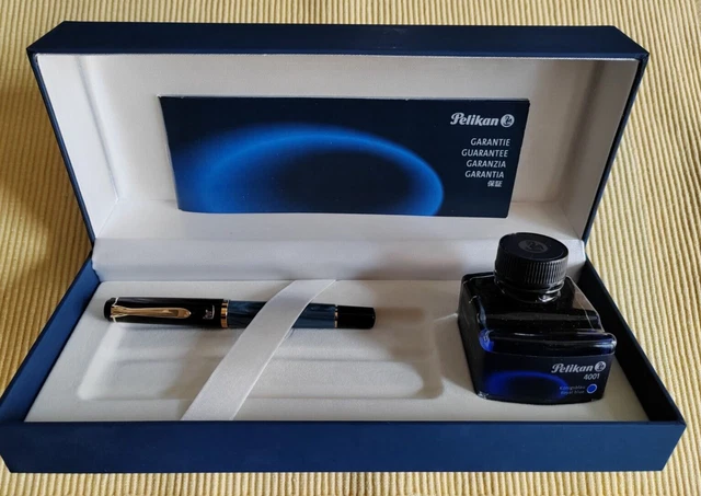 PELIKAN M200 KOLBENFÜLLER Füller mit M Feder Schreibgerät mit OVP blau marmoriet EUR 120,00 ...