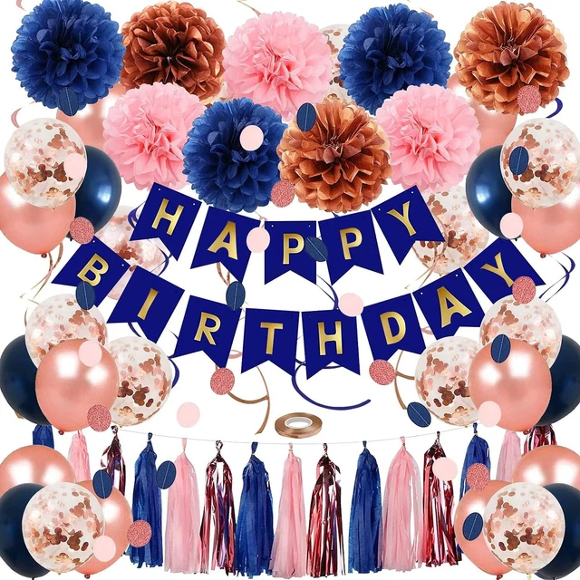 HAPPY BIRTHDAY DECORATIONS Backdrop Banner for Men, Navy Blue and Gold ...