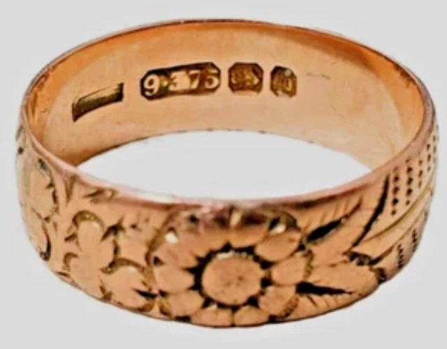 ANTIQUE VICTORIAN HALLMARKED Floral Engraved 9ct Rose Gold Wedding Ring ...