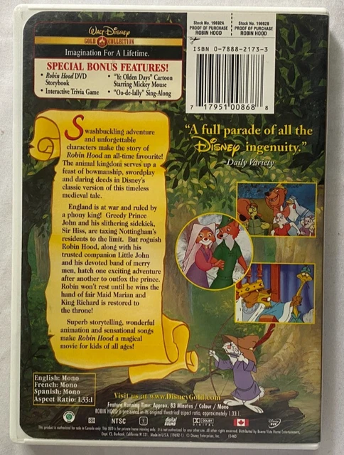 ROBIN HOOD (DVD, 2000, Gold Collection) Good Condition Bilingual ENG/FR ...