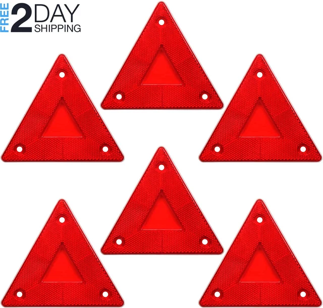 6-PACK RED SAFETY Reflector Warning Sign, Slow Moving Vehicle Triangle ...