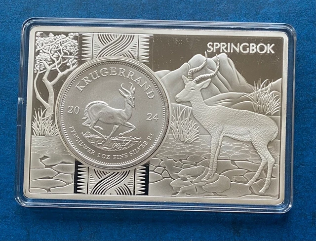 KRUGERRAND 2024 1 Oz Silber in einem Barren Motiv Springbok mit Zertifikat EUR 79,00 - PicClick DE