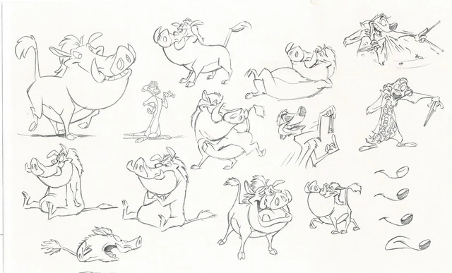 LION KING TIMON Pumbaa Disney Production Animation Drawing Animators ...