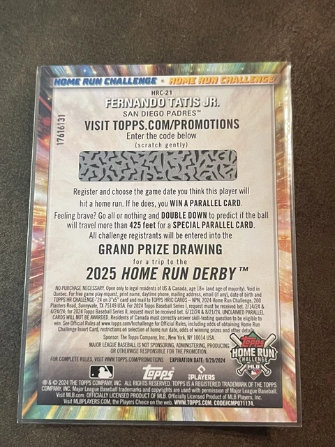 FERNANDO TATIS JR. 2024 Topps Series 1 Home Run Challenge NON GRAFFIATO EUR 1,62 - PicClick IT