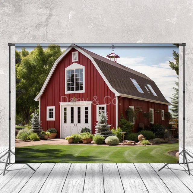 RED HOUSE TREE Grass Sky Spring Backdrops For Photo $37.90 - PicClick AU