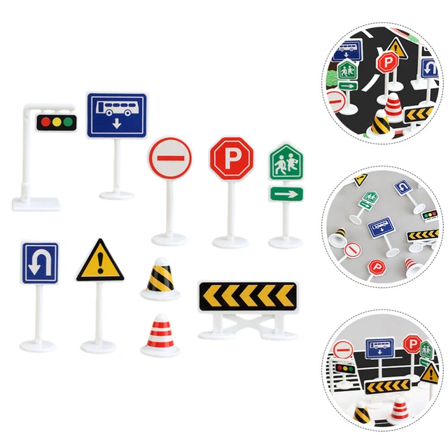 10PCS TRAFFIC BARRICADE Models Road Signs Toy Miniature Traffic Sign ...