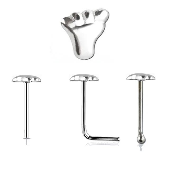 BABY FOOT 925 Sterling Silver Pin L Shape Foot Small Nose Stud Piercing ...