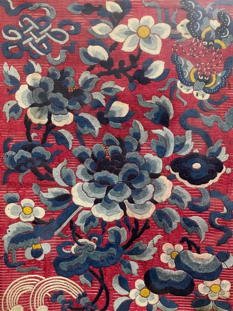 RARE ANTIQUE CHINESE Silk Fabric Flowers Chinese Textile Weaving ...