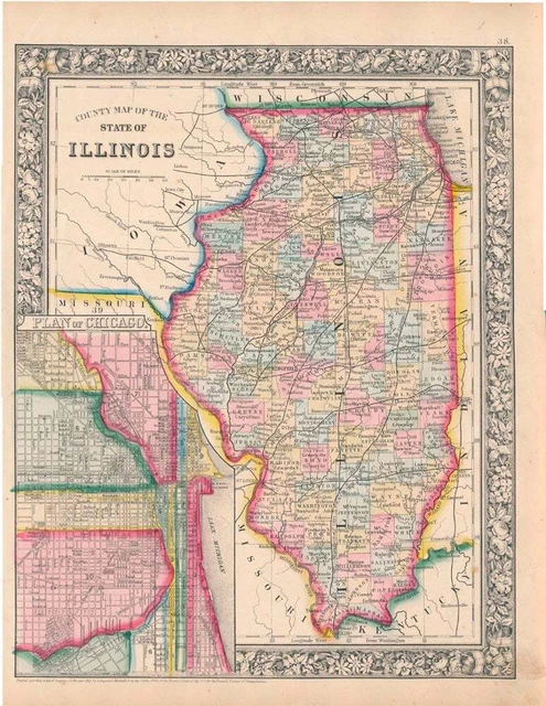 ILLINOIS -- MAP / County Map of the State of Illinois 1861 £117.81 ...