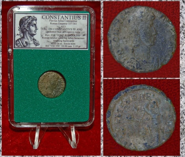 ANCIENT ROMAN EMPIRE Coin CONSTANTIUS II Roman Soldier Spearing Fallen ...