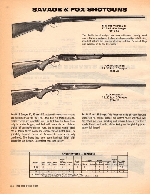 1982 PRINT AD of Fox Model B BSE & Stevens Model 311 Double Barrel ...