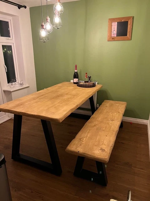 BESPOKE DINING ROOM table & bench set industrial rustic £575.00 ...