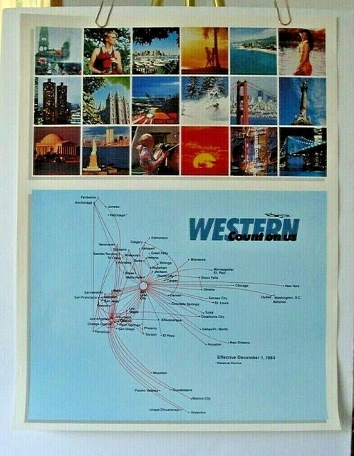 WESTERN AIRLINES POSTER ROUTE MAP Count on Us ORIGINAL VINTAGE TRAVEL ...