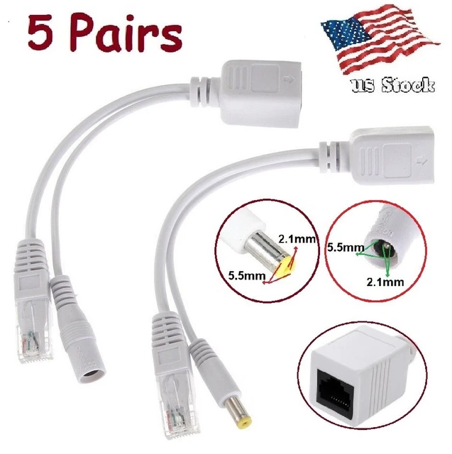 X4 POWER OVER Ethernet Passive PoE Adapter Injector+Splitter Kit 5v 12v ...