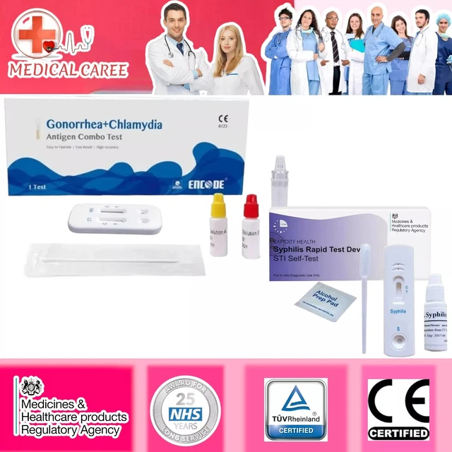 CHLAMYDIA & GONORRHOEA, Syphilis Male Female Swab Test Kit STI STD ...