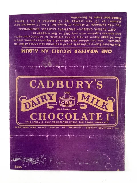 CADBURY’S DAIRY MILK 1930’s-1960’s Chocolate Bar Wrappers ( 15 ) £297. ...