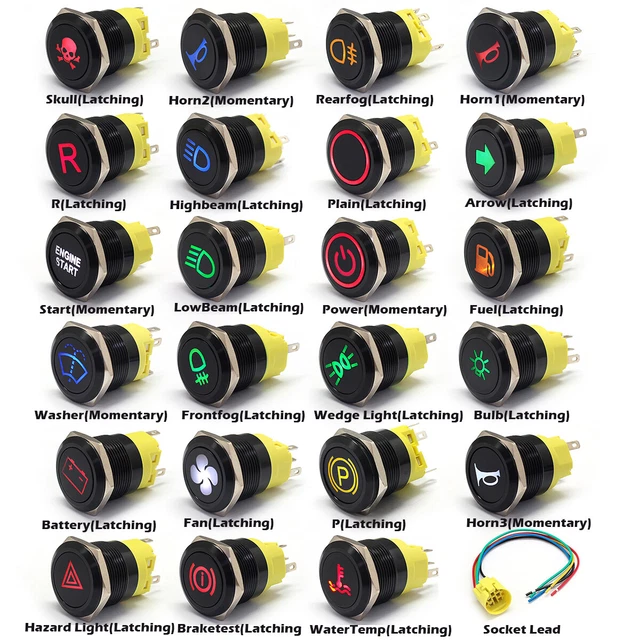 22MM LED PUSH Button Switch Dashboard Dash Panel Indicator Light w ...