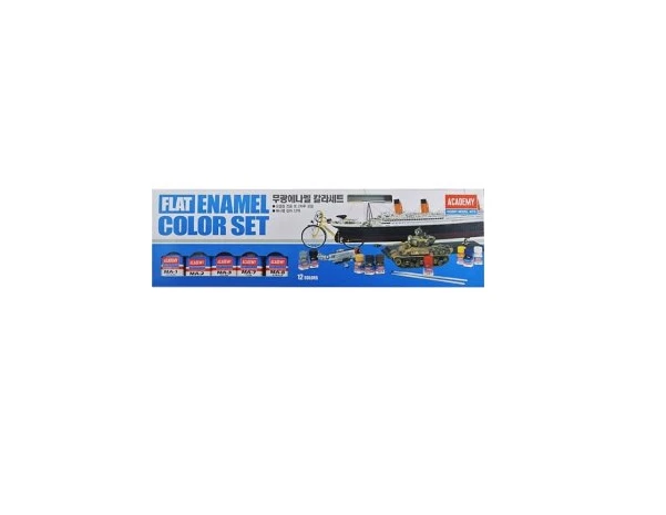 ACADEMY FLAT ENAMEL 12 COLOR SET + 2 BRUSH MODEL KIT paint Military $41 ...