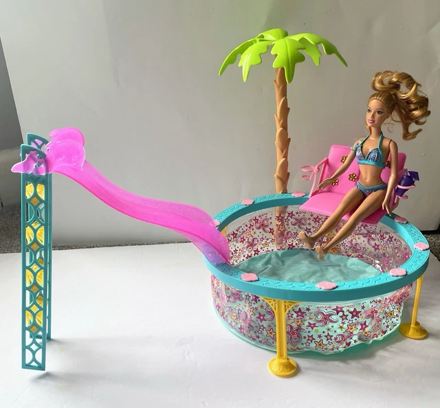 MATTEL BARBIE GLAM Pool 2012 Swim Dolphin Slide Palm Tree Playset X9299 ...