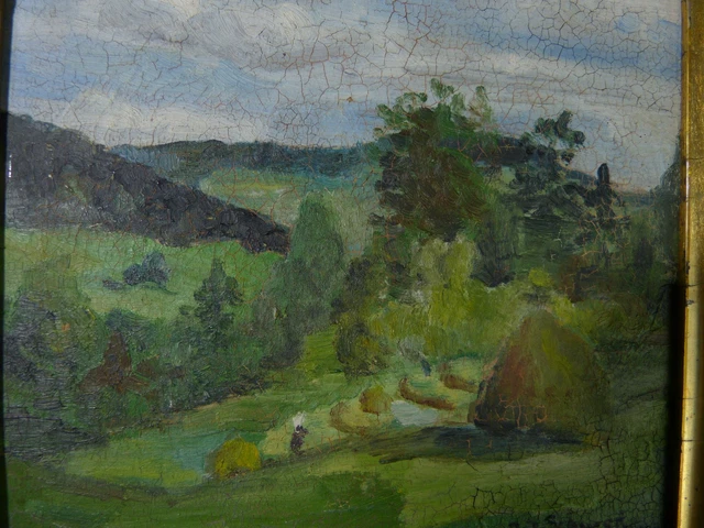 PAINTING LANDSCAPE COUNTRY Countryside Grindstone Gathering Hay Schwer ...