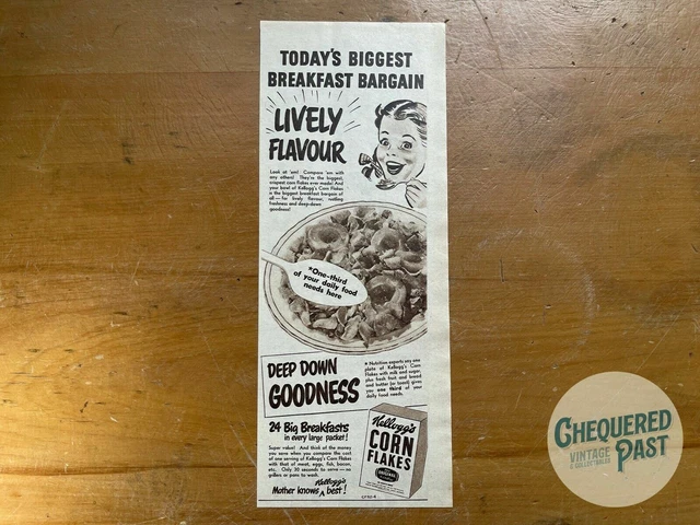 VINTAGE 1950'S KELLOGG'S CORN FLAKES Advertisement Kitchen Food ...