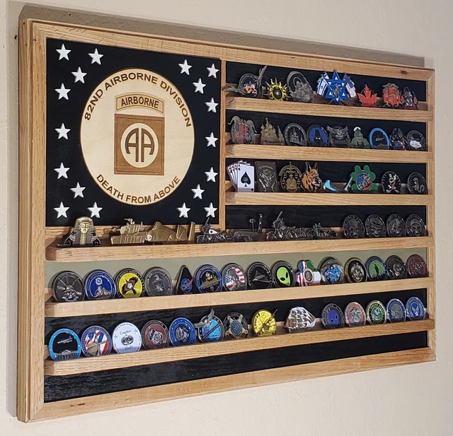 82ND AIRBORNE DIVISION CHALLENGE COIN DISPLAY FLAG HARDWOOD US ARMY 36 ...