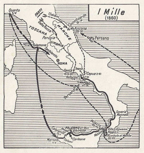 C3063 CARTINA DELLA Spedizione dei Mille, Mappa d'epoca, 1953 vintage ...