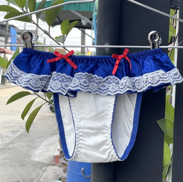 VINTAGE SHINY WHITE Slippery Polyester Panty Lace Nylon Blue Satin ...
