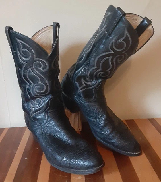 VTG TONY LAMA Western Cowboy Boots Mens 13D Black Ostrich Leather Made ...