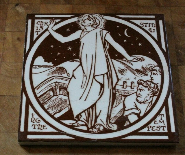 ANTIQUE MINTON MOYR-SMITH BIBICAL TILE christ blessing little children ...