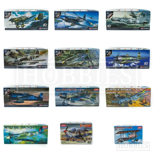 ACADEMY 1:72 SCALE Model Kits WW2 Aircraft Spitfire Stuka Messerschmitt ...