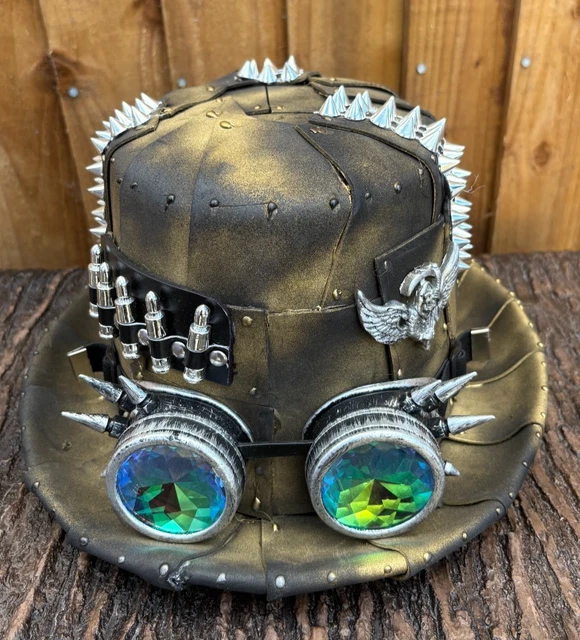 UNIQUE STEAMPUNK TOP Hat Goggles Industrial Gold Metal Effect Spikes ...