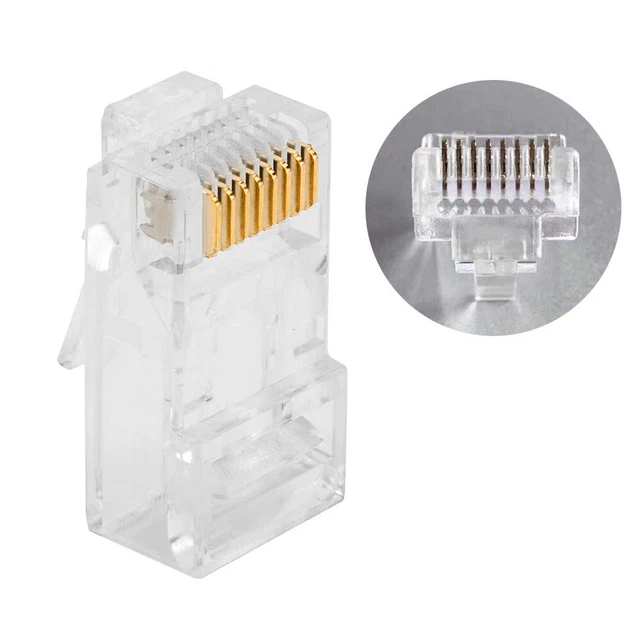 CAT6 PASS THROUGH Connector RJ45 Gold Plated Modular Crystal Head $16. ...
