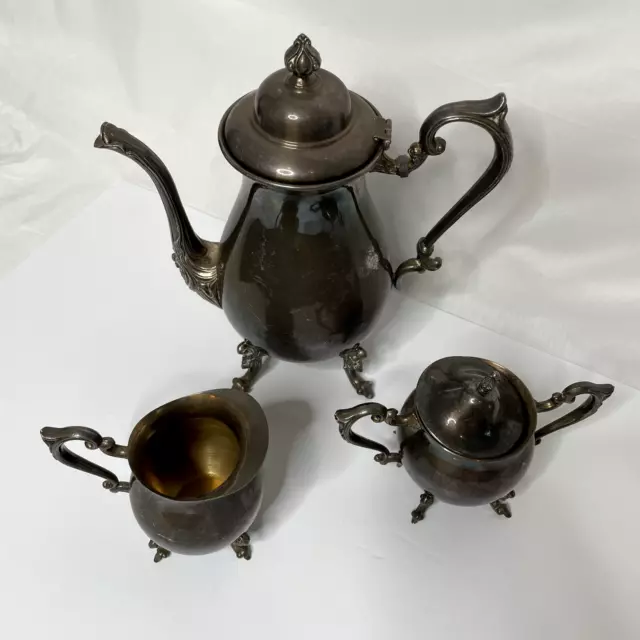 FOUR PIECE SHERIDAN Silver-Plated Tea Set Teapot Creamer and Sugar with ... FOUR PIECE SHERIDAN Silver-Plated Tea Set Teapot Creamer and Sugar with ...