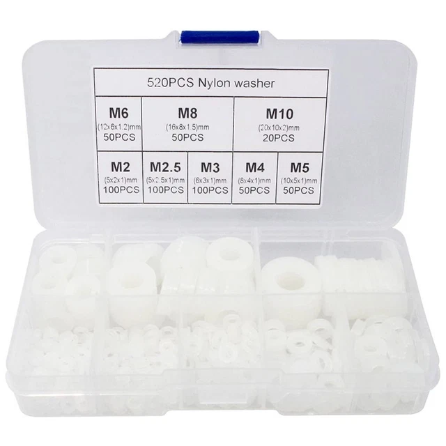 520PCS WHITE NYLON Washers M2 M2.5 M3 M4 M5 M6 M8 M10 Sealing Washers ...