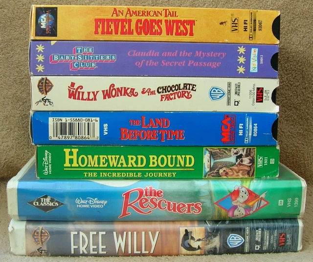 LOT OF 7 Children's Movie VHS-Willie Wonka,Free Willy,Rescuers ...