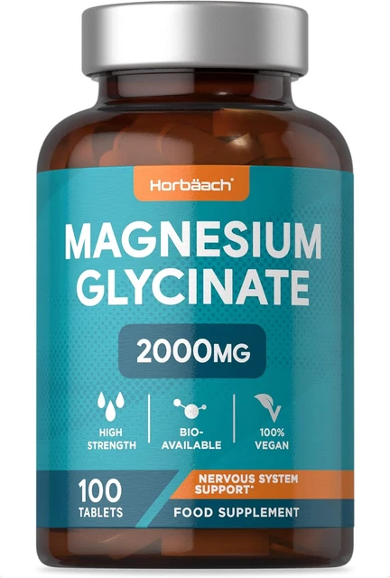 MAGNESIUM GLYCINATE SUPPLEMENT | 2000Mg | 100 Vegan Tablets | High ...